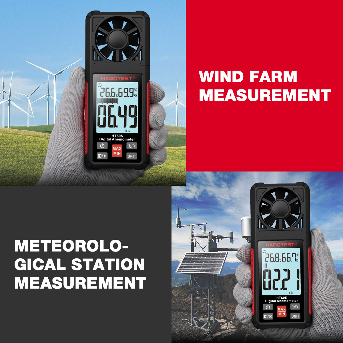 HABOTEST HT605 Digital Anemometer Portable Wind Speed Meter Air ... HABOTEST HT605 Digital Anemometer Portable Wind Speed Meter Air ...