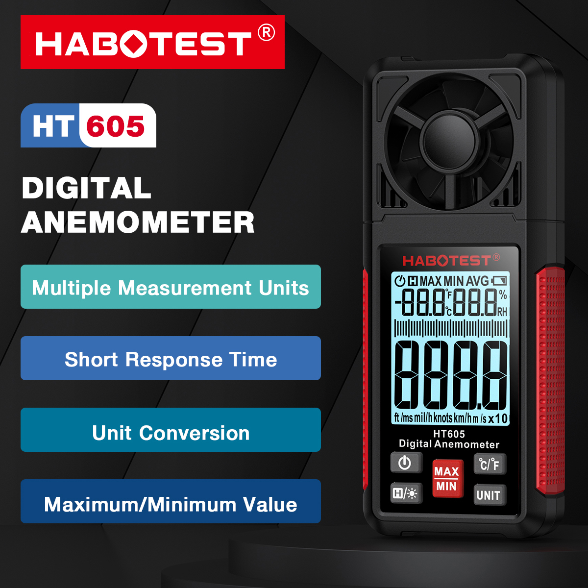 HABOTEST HT605 Digital Anemometer Portable Wind Speed Meter Air ... HABOTEST HT605 Digital Anemometer Portable Wind Speed Meter Air ...