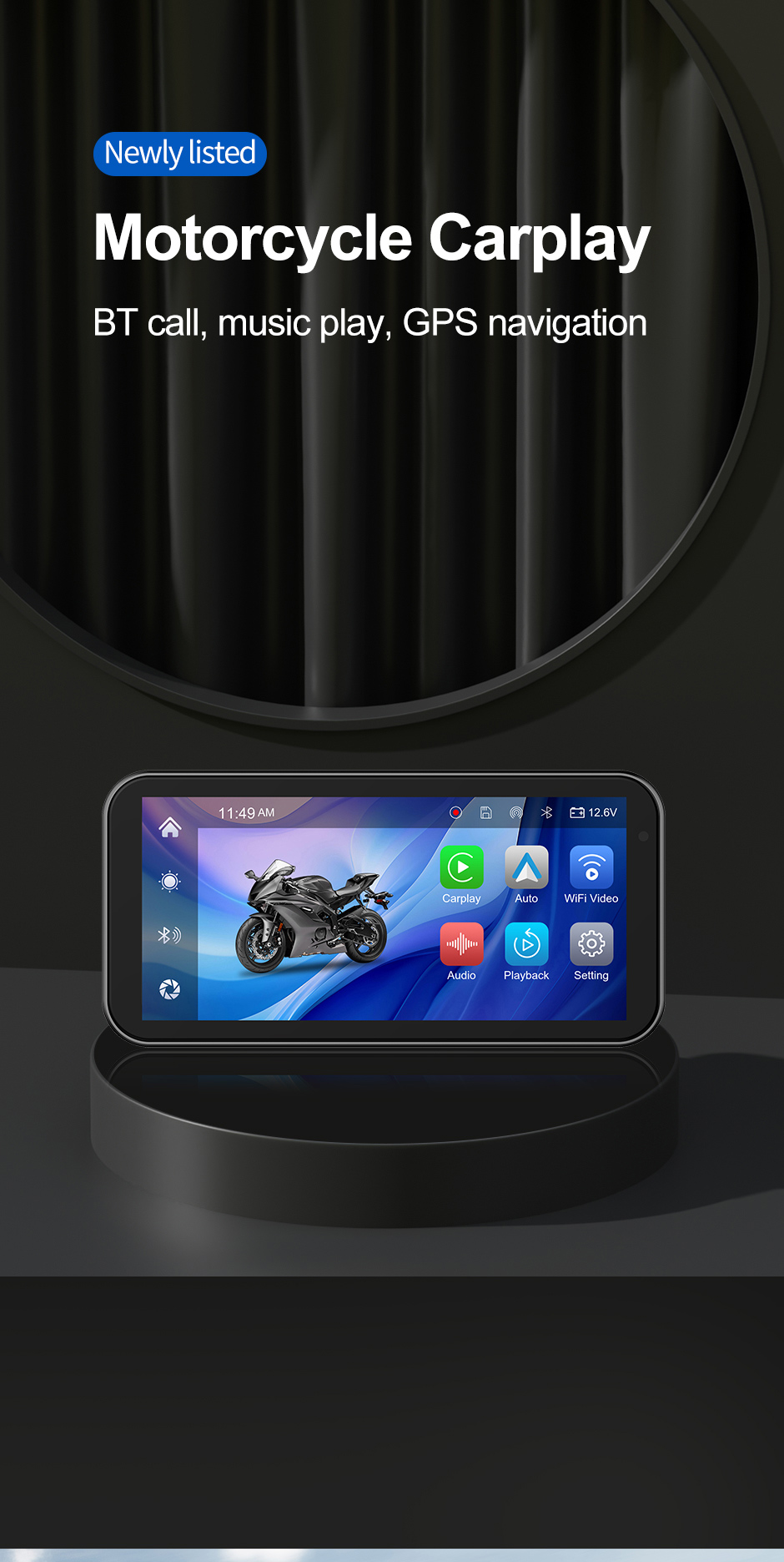 F83 Motorcycle Carplay Screen MP5 Device 6.25-inch Waterproof 1080P ...