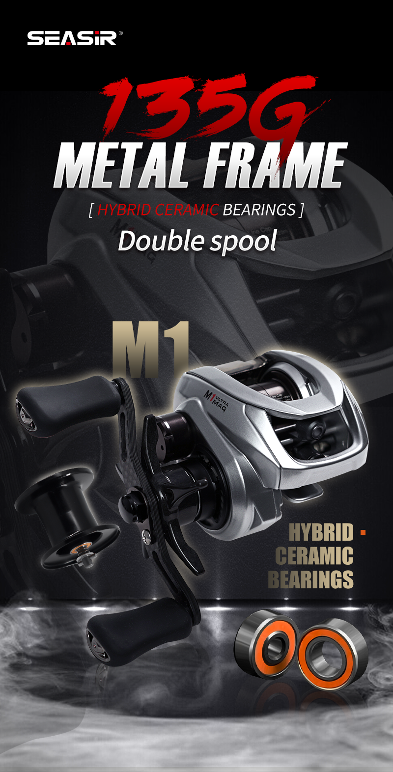SEASIR M1 135G Metal Frame Baitcasting Fishing Reel Ultralight 10+1 BB 7.6:1 Carbon Fiber Drag ...