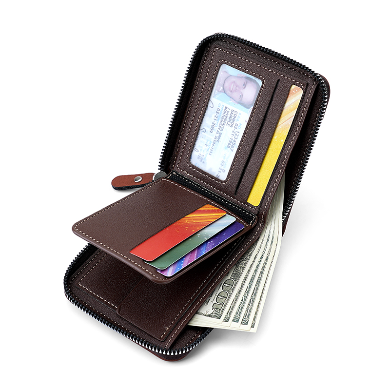 Vintage Men's Zipper Wallet: Trendy Multi-Functional Design with Card ...