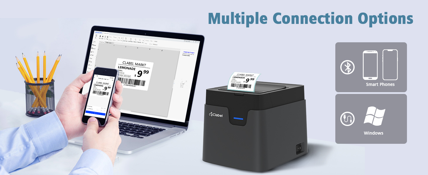 CLABEL 321D Thermal Printer, Barcode Printer Bluetooth, Label Printer Suitable For Price Tags ...