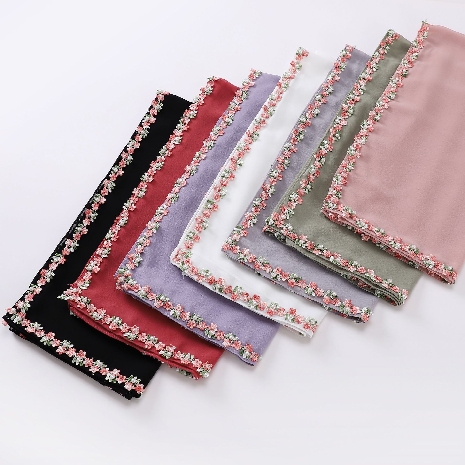 Jifang 90x90cm Pink Embroidery Flowers with Pearls Brim Plain Bubble ...