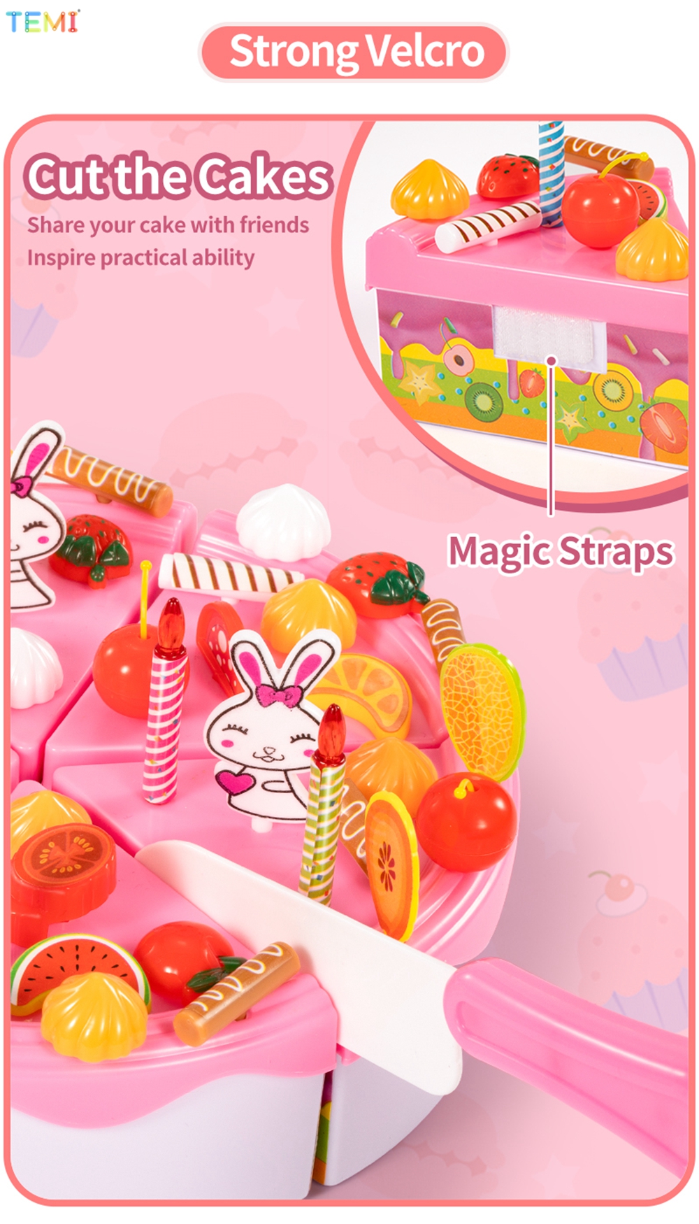 ⭐Ready Stock⭐TEMI Birthday Cake Cutting Toy DIY Fruit Dessert Cake ...