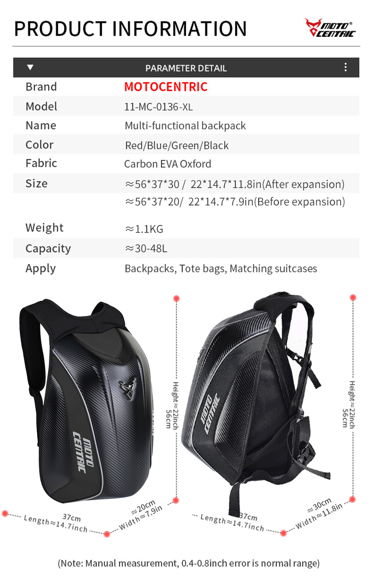 Motorcycle Backpack Waterproof Hard Shell Reflective Shoulder Bag ...