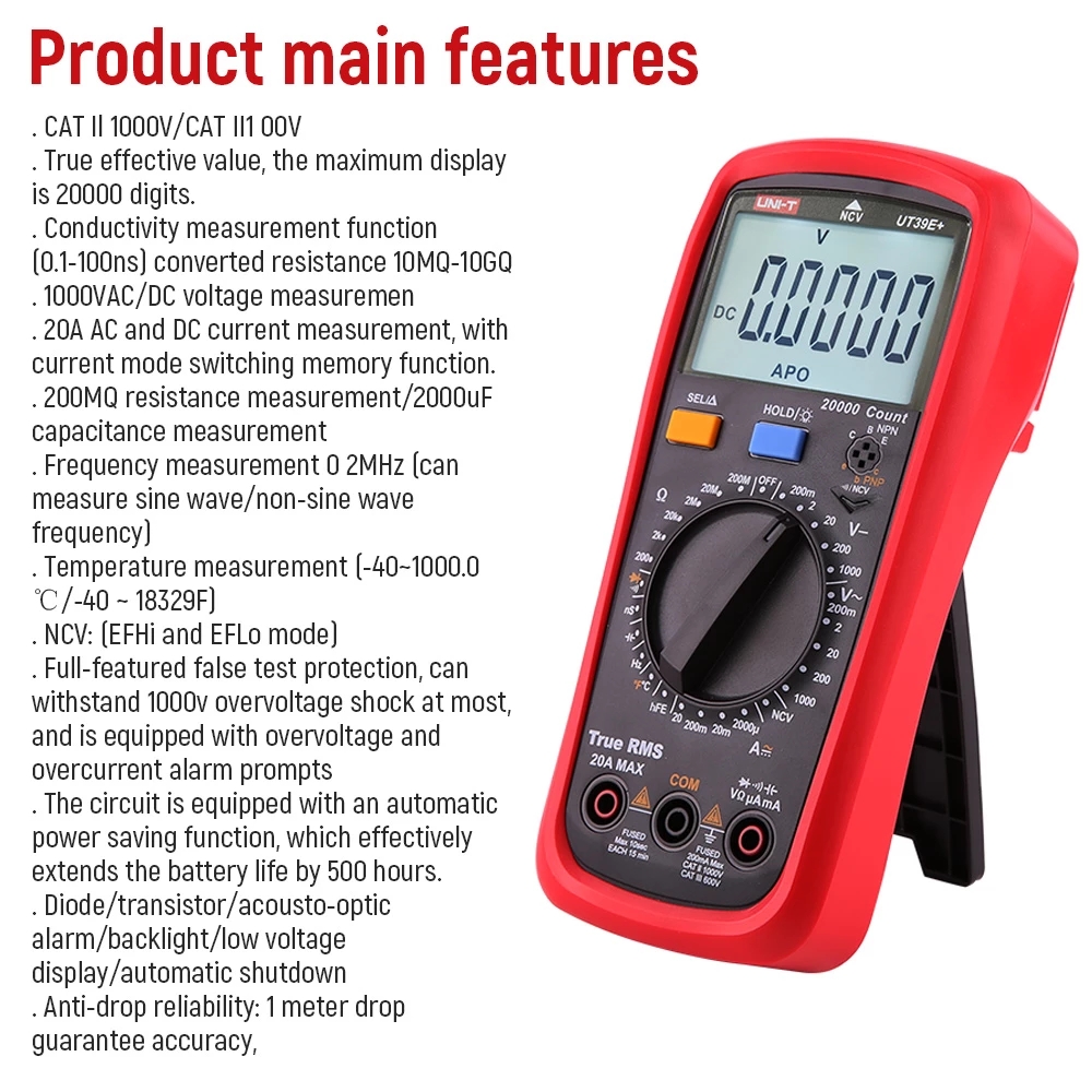 UNI-T UT39E+ Digital Multimeter Uni T 20A 1000V AC DC Handheld ...