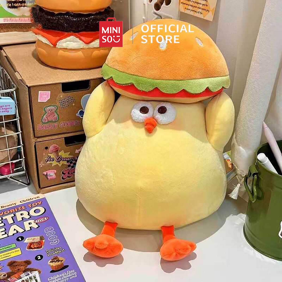 Miniso x Dundun Collection Dundun Burger Doll on My Head Plush Toy Cute ...