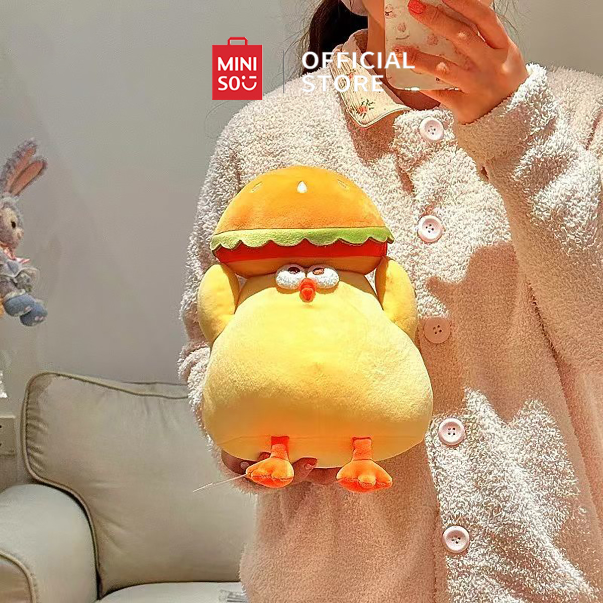 Miniso x Dundun Collection Dundun Burger Doll on My Head Plush Toy Cute ...