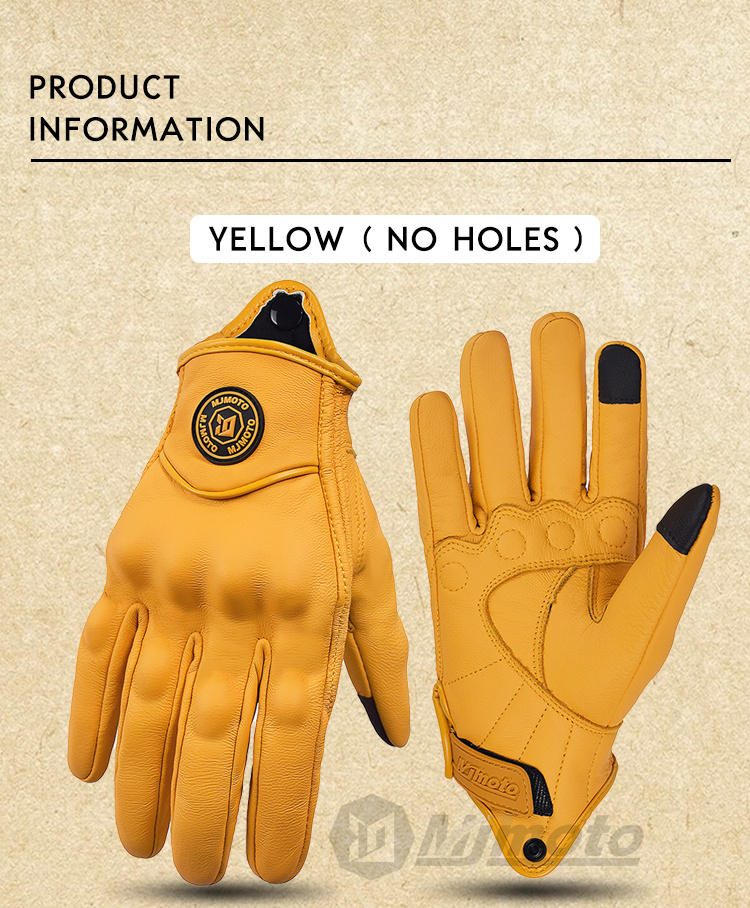 MJMOTO Retro Motorcycle Leather Gloves Summer Breathable Men's ...