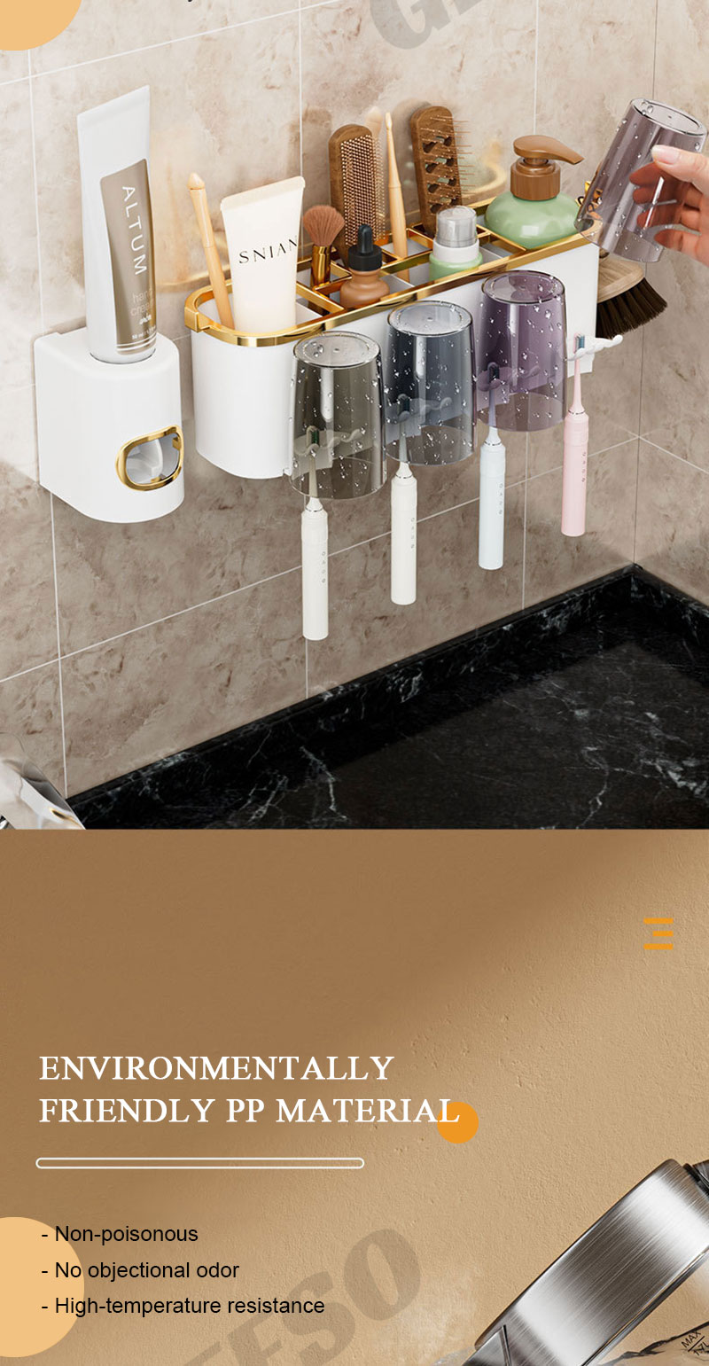 GEESO Toothbrush Holder Toothpaste Squeezer Shaver Dispenser Wall Mount Bathroom Cup Storage ...