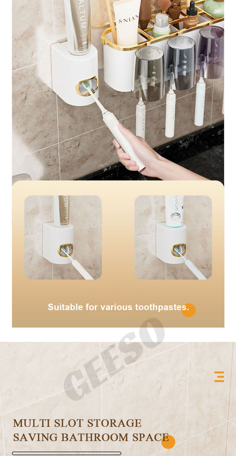 GEESO Toothbrush Holder Toothpaste Squeezer Shaver Dispenser Wall Mount Bathroom Cup Storage ...