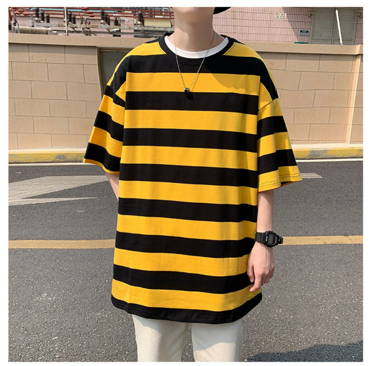 【From Perak】ProMan Men's Striped Short-sleeved T-shirt lengan pendek ...