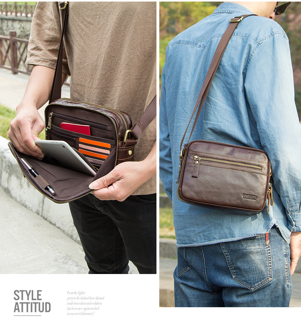CONTACTS Genuine Leather Men Messenger Bag For Tablet Credit Card ...