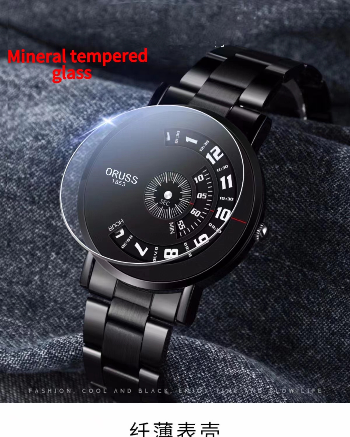 ORUSS Original Men Stainless Steel/Leather Unique Fashion Sport Analog ...