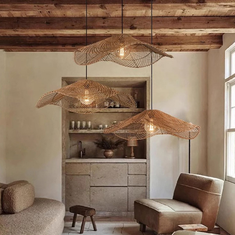 Rustic Bamboo Woven Hanging Lights Japanese Restaurant Chandelier ...