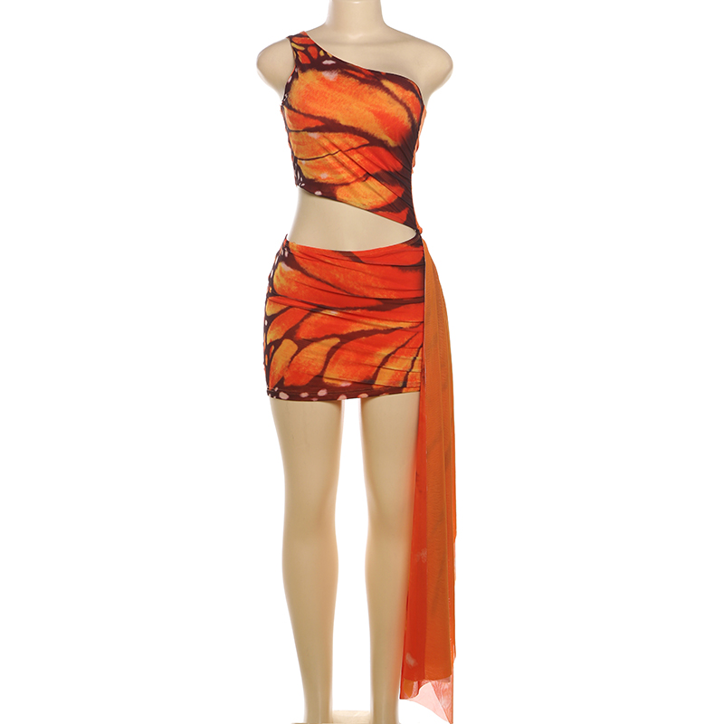 Weird Puss Casual Mini Dresses Slanted Shoulders Off Sleeves Navel ...