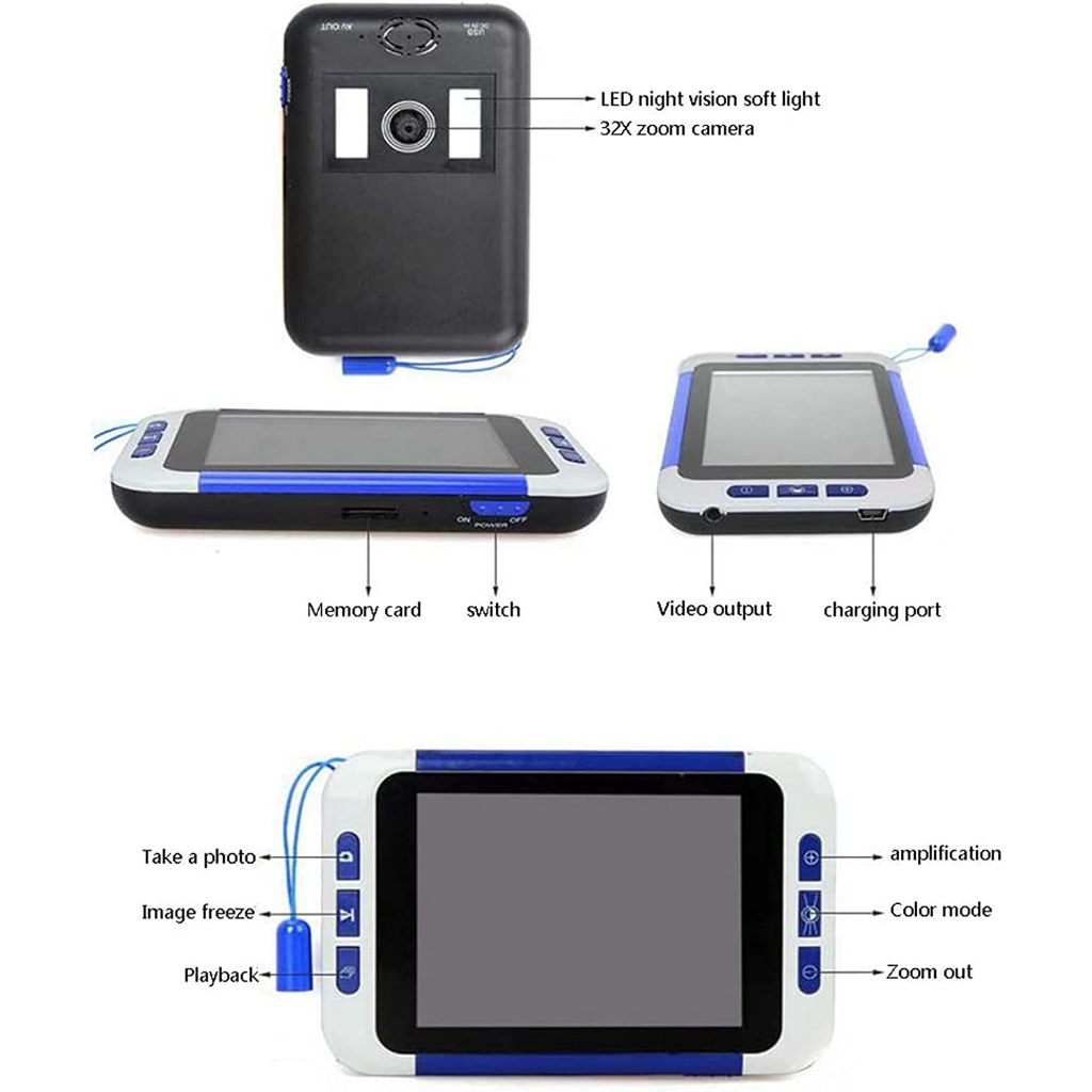 3.5" 2-32X Color LCD Portable Electric Digital Magnifier Low Vision ...