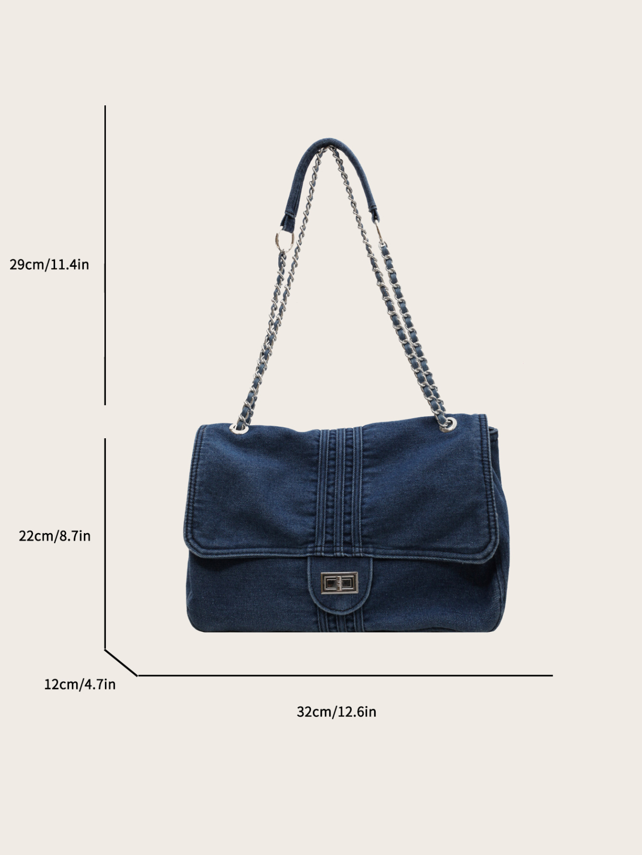 1PC solid color retro denim fabric material lock closure women's ...