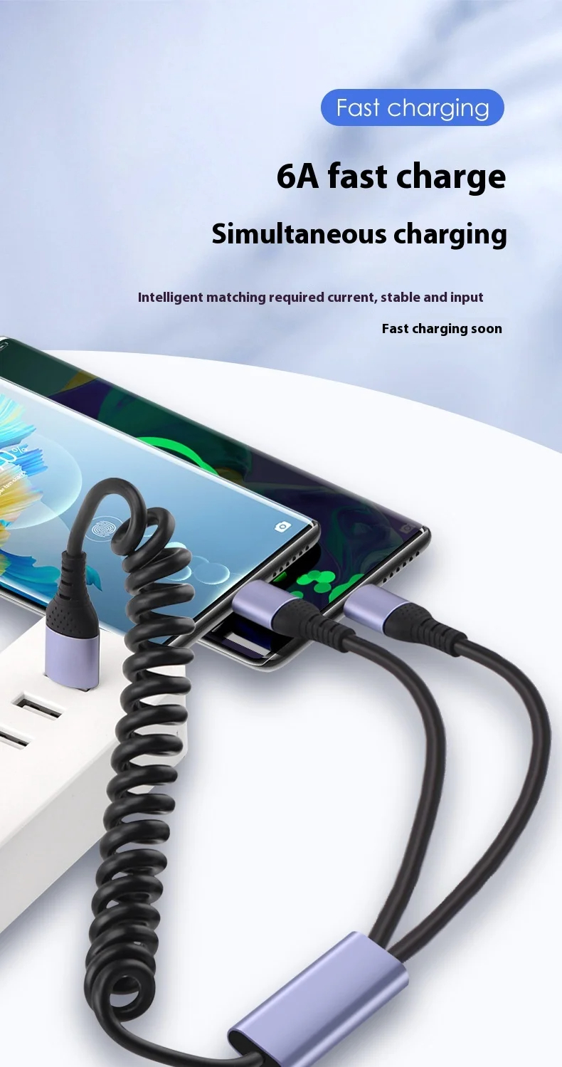 2 In 1 Blind Insertion Coiled Spring Retractable Cable 90°Stereoscopic ...