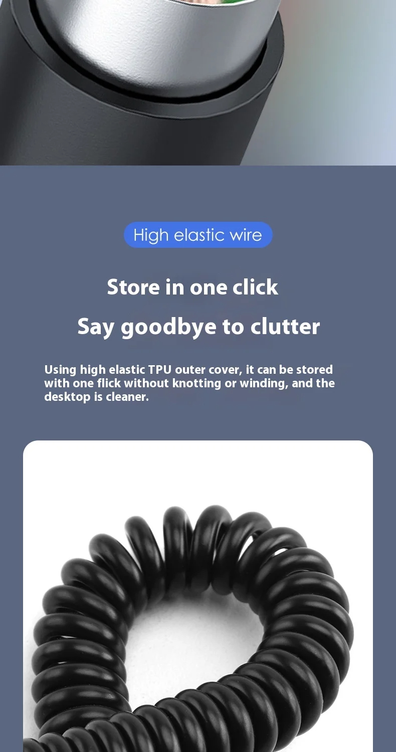 2 In 1 Blind Insertion Coiled Spring Retractable Cable 90°Stereoscopic ...