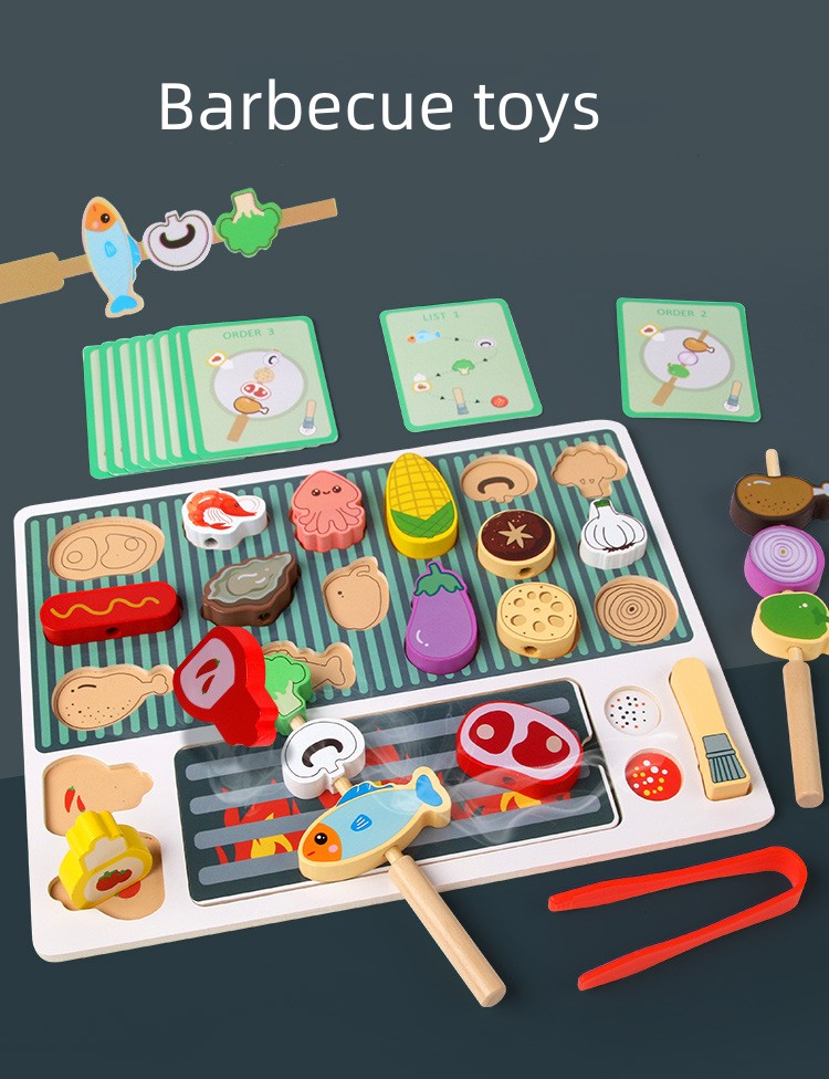 Wooden BBQ Grill Toy for Kids Barbecue Toy Early Learning Role Play ...