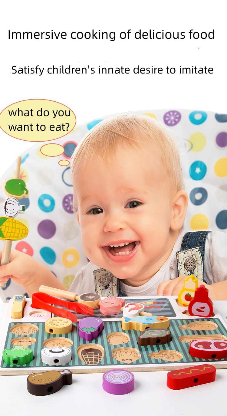 Wooden BBQ Grill Toy for Kids Barbecue Toy Early Learning Role Play ...