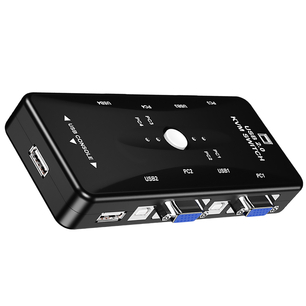 4 Port USB2.0 KVM Switch Box For Mouse Keyboard Printer Share Switcher 200MHz 1920x1440 VGA ...