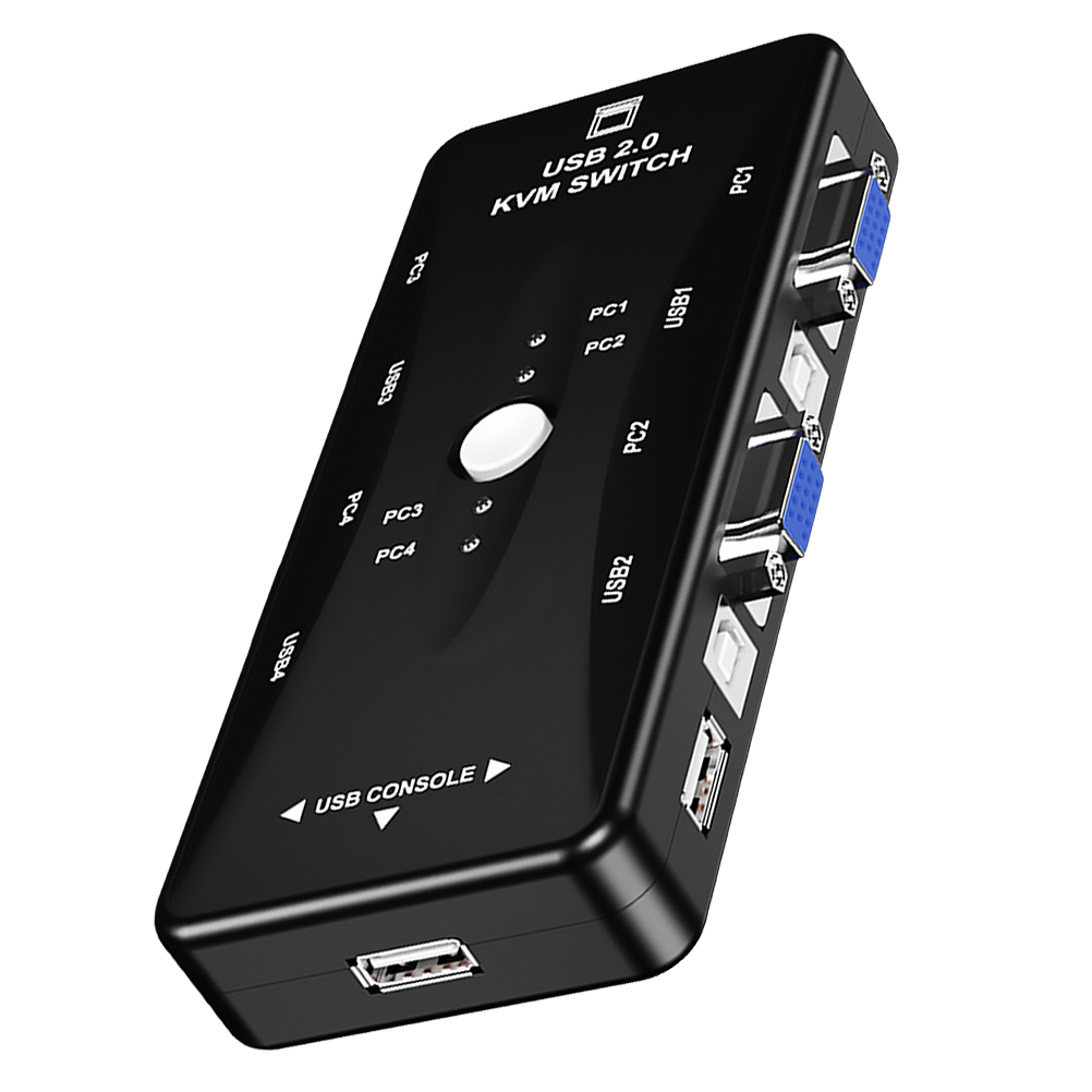 4 Port USB2.0 KVM Switch Box For Mouse Keyboard Printer Share Switcher 200MHz 1920x1440 VGA ...