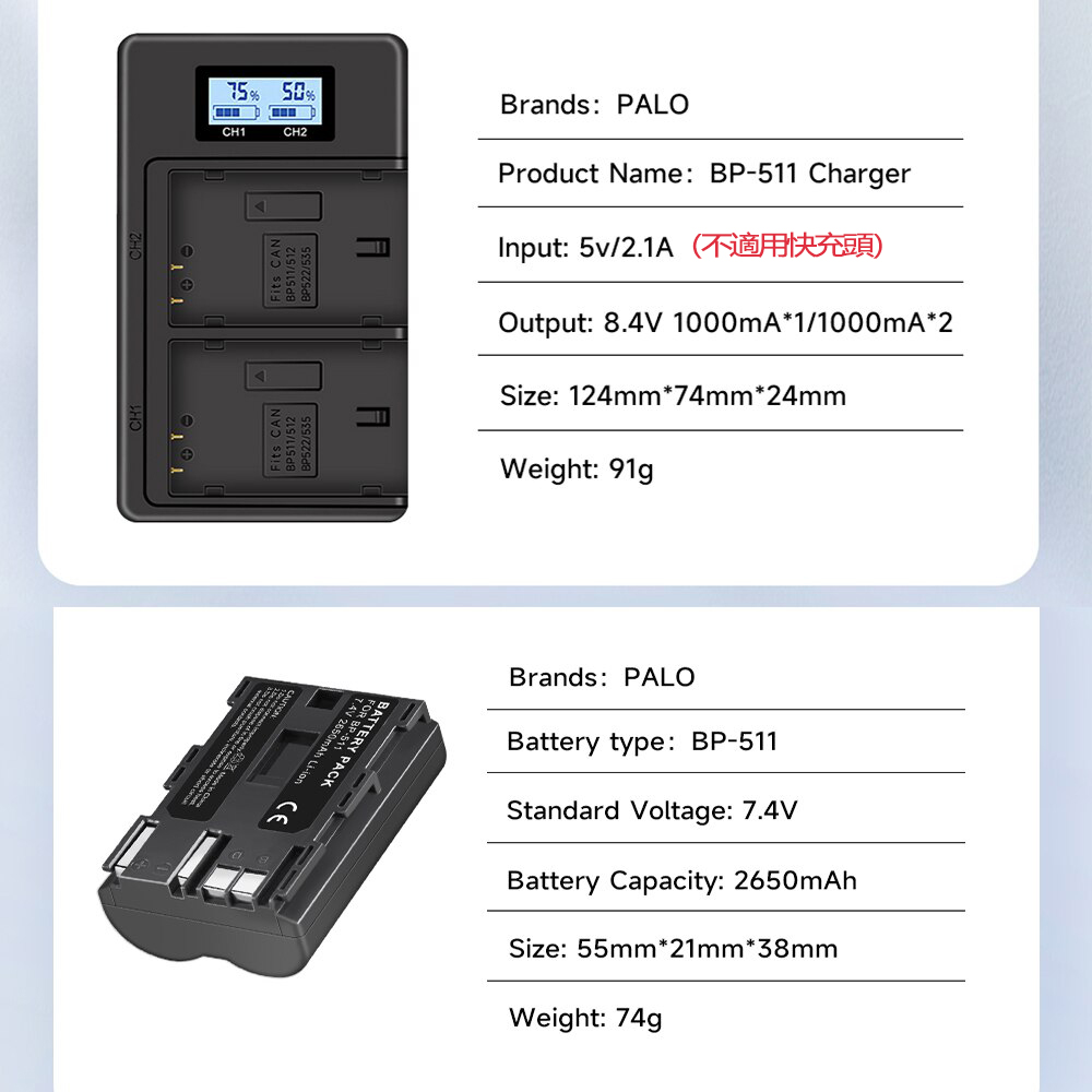 PALO⚡BP-511 BP-511A Battery for Canon EOS 5D 50D 40D 20D 30D 10D Rebel ...