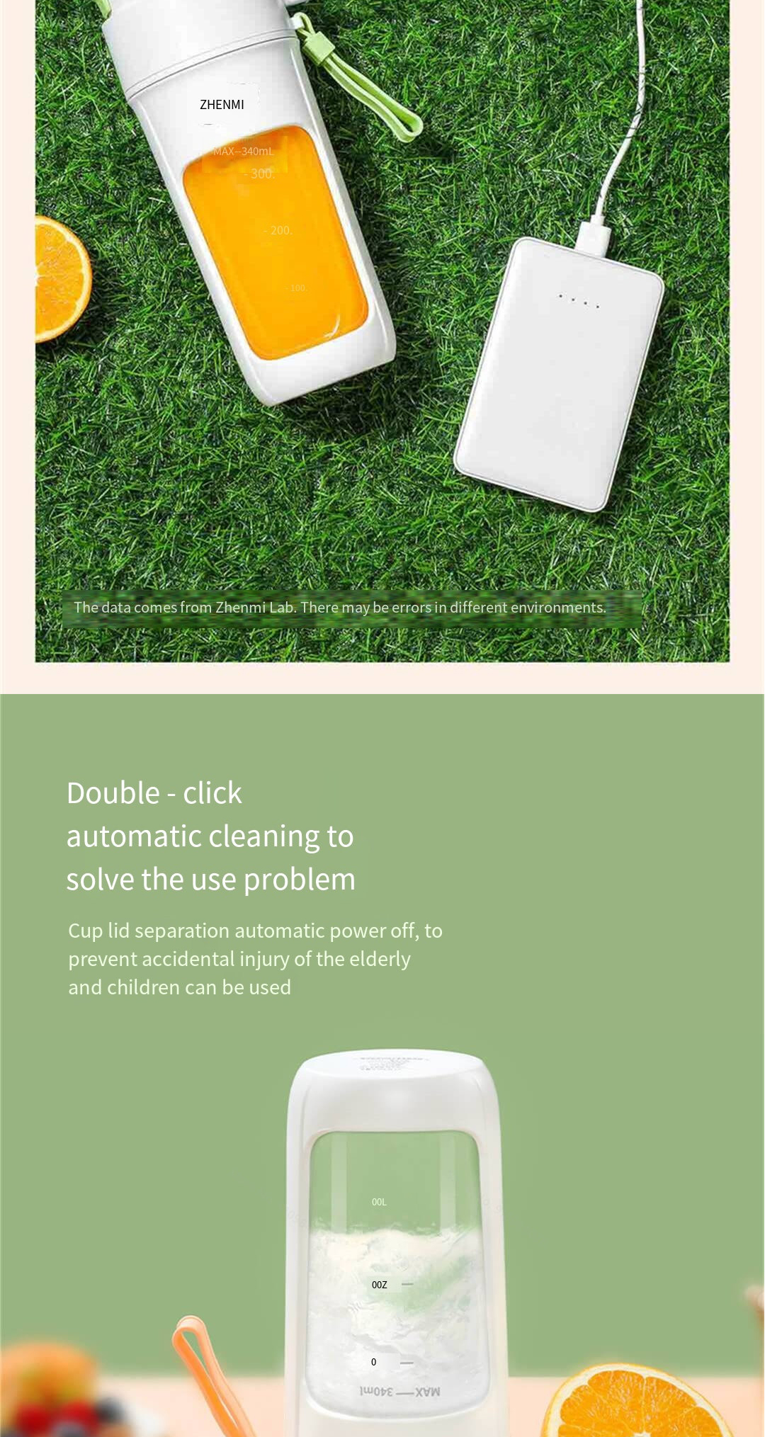 Zhenmi J5 Direct Drinking Portable Juicer 10 Blades Can Punch Smoothie Fresh Juicer 340ML Type-C ...