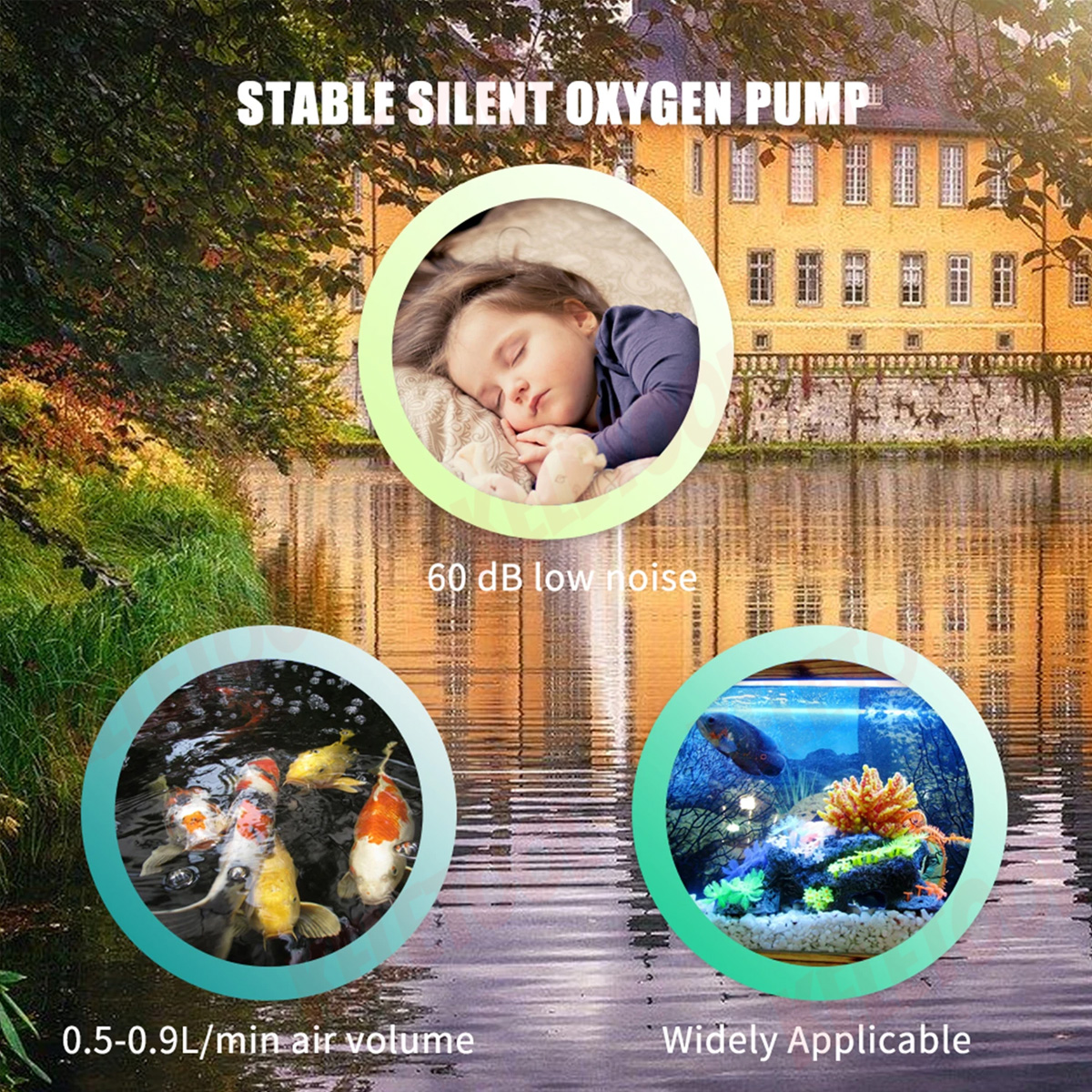 Aquarium Air Pump Solar Powered Oxygenator Fish Tank Rechargeable small ...