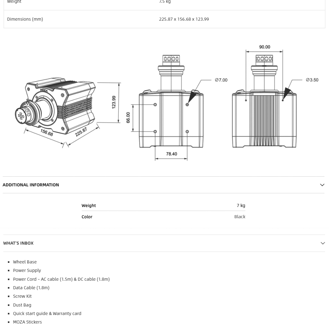 MOZA Racing R12 Wheel Base Lightweight Design 12 N·M Torque Direct ...