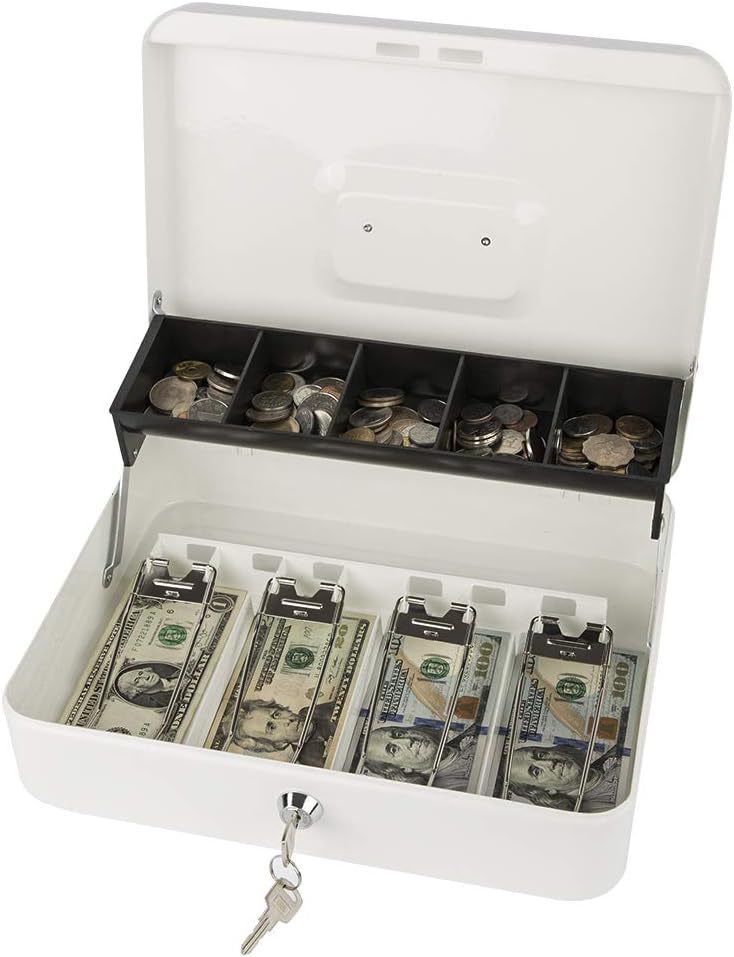 Jiditech Cash Box Safe Box Money Saving Organizer Lockable With Key ...