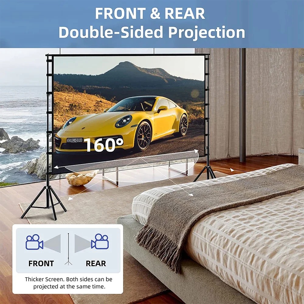Projector Screen With Stand White Wrinkle-Free 160° Viewing Angle ...