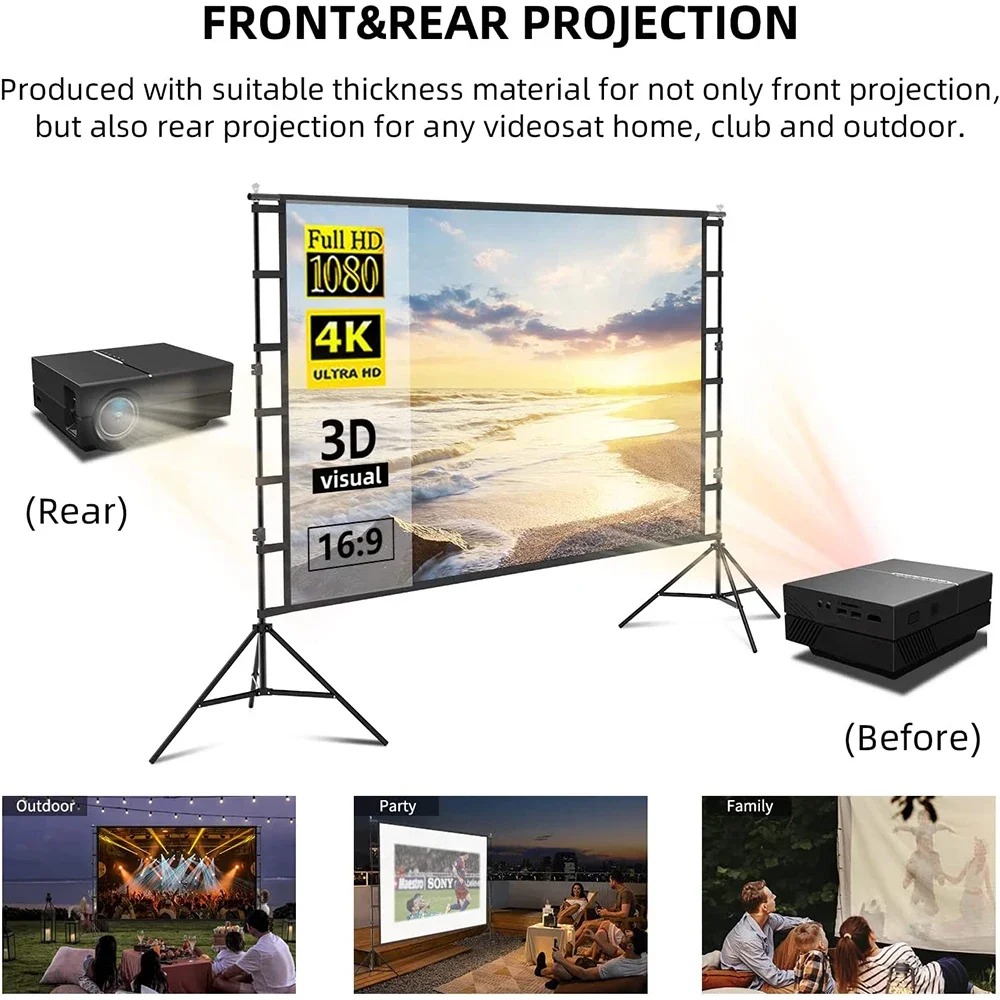 Projector Screen With Stand White Wrinkle-Free 160° Viewing Angle ...
