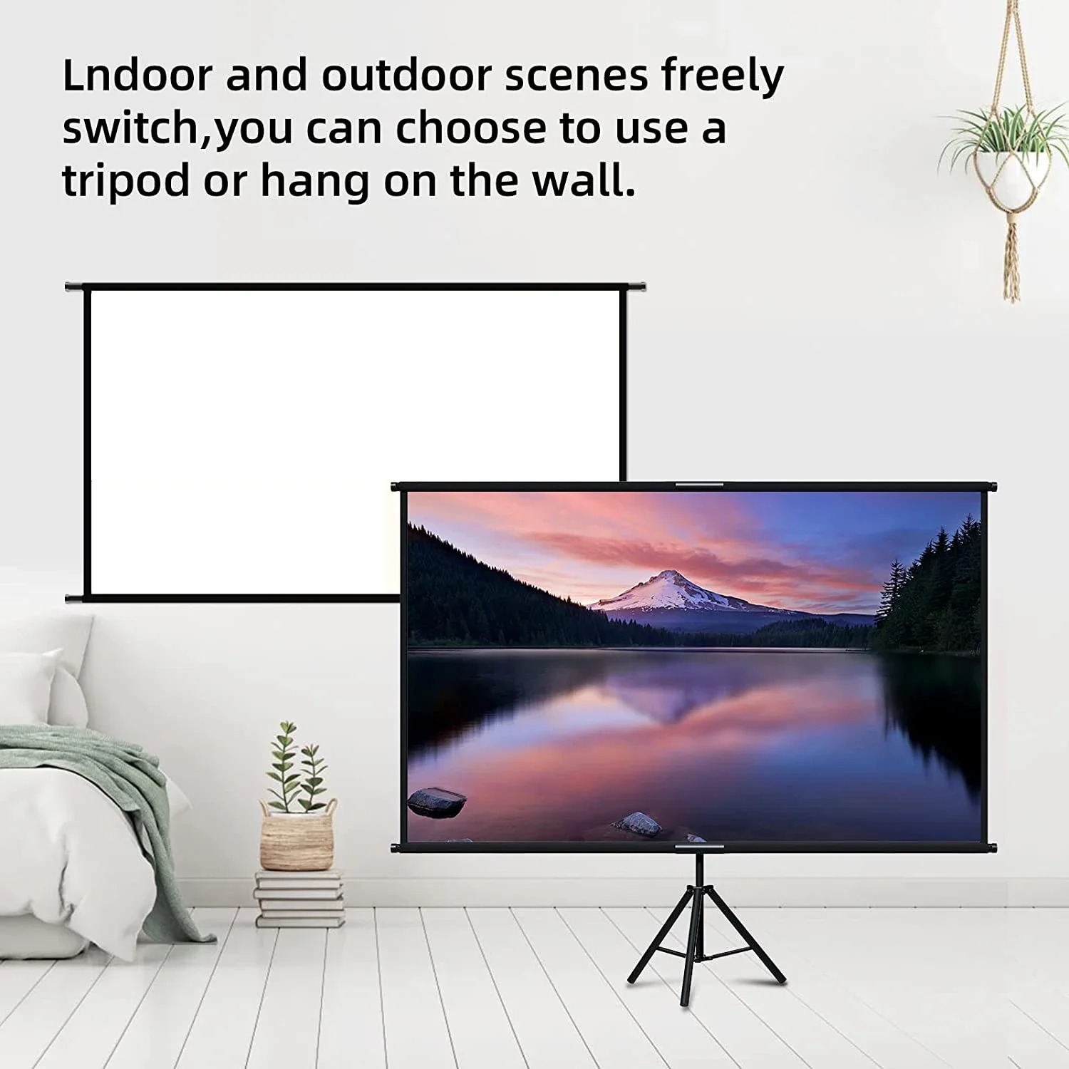 Projector Screen With Stand White Wrinkle-Free Foldable 16:9 Screen for ...