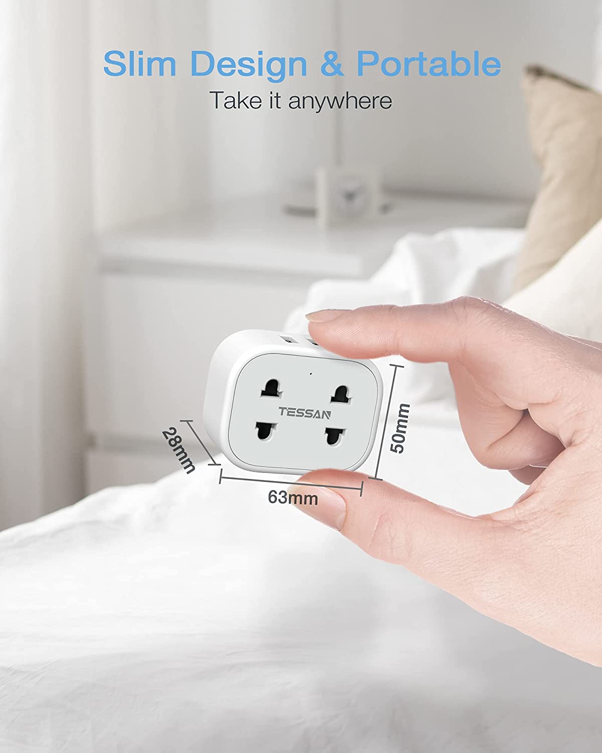 TESSAN 2 Pin to 3 Pin Adapter Plug Socket with 2 USB, Shaver Plug ...