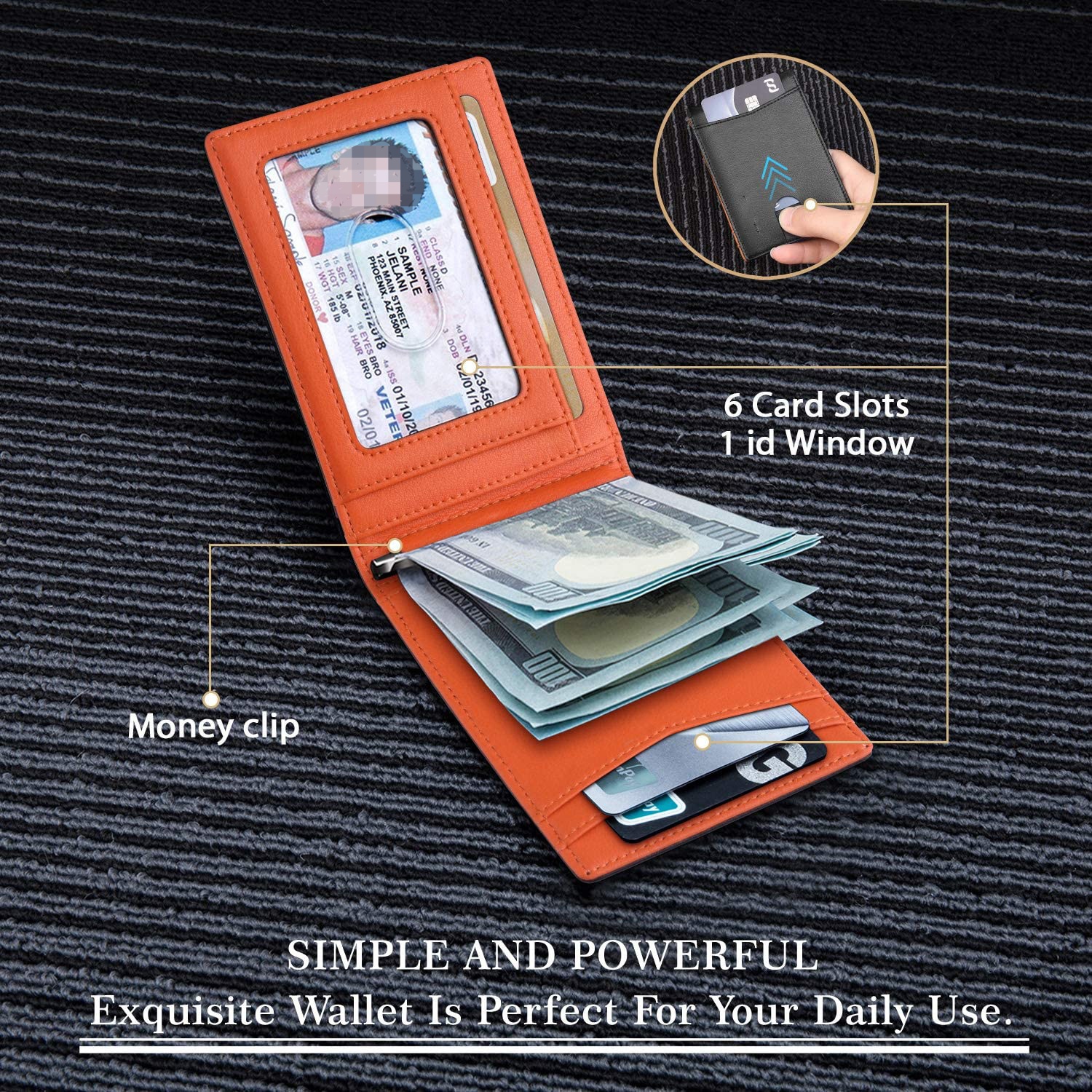 Slim Leather Wallet for Men - RFID Blocking Money Clip Bifold ...