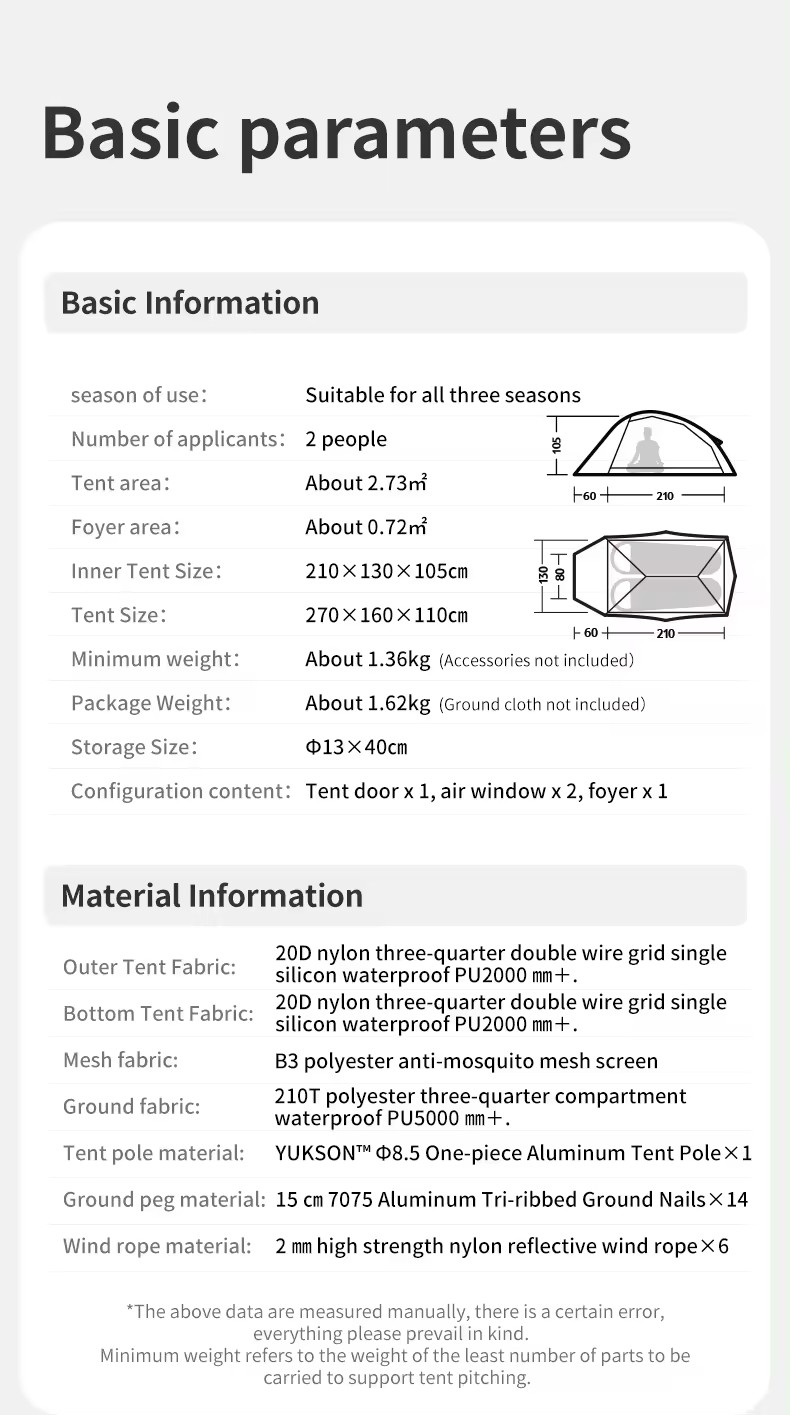 Naturehike Cloud Up Series Tents Pro 2 Person 20D Nylon Waterproof ...