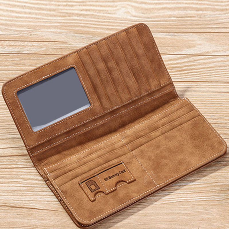 New Men's Wallet Frosted Leather Wallet Retro Tri-fold Vertical Wallet ...