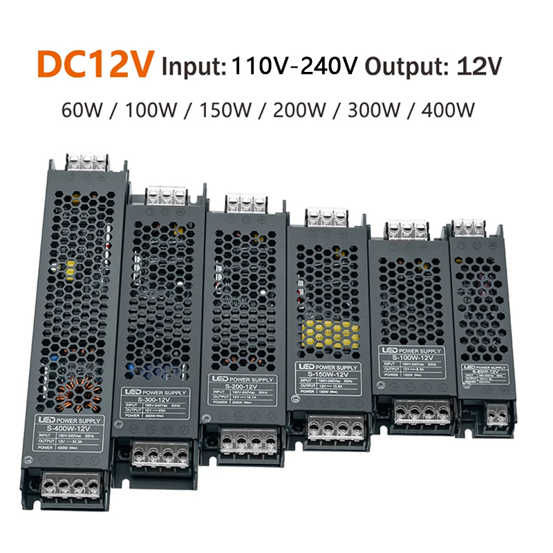 DC 12V 24V LED Power Supply AC110-240V Mute Lighting Transformers 60W 100W 200W 300W LED Light ...