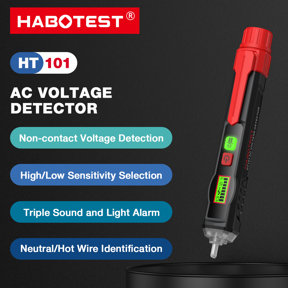 HABOTEST HT101 AC Voltage Detector Tester Pen 12V-1000V Non Contact ...