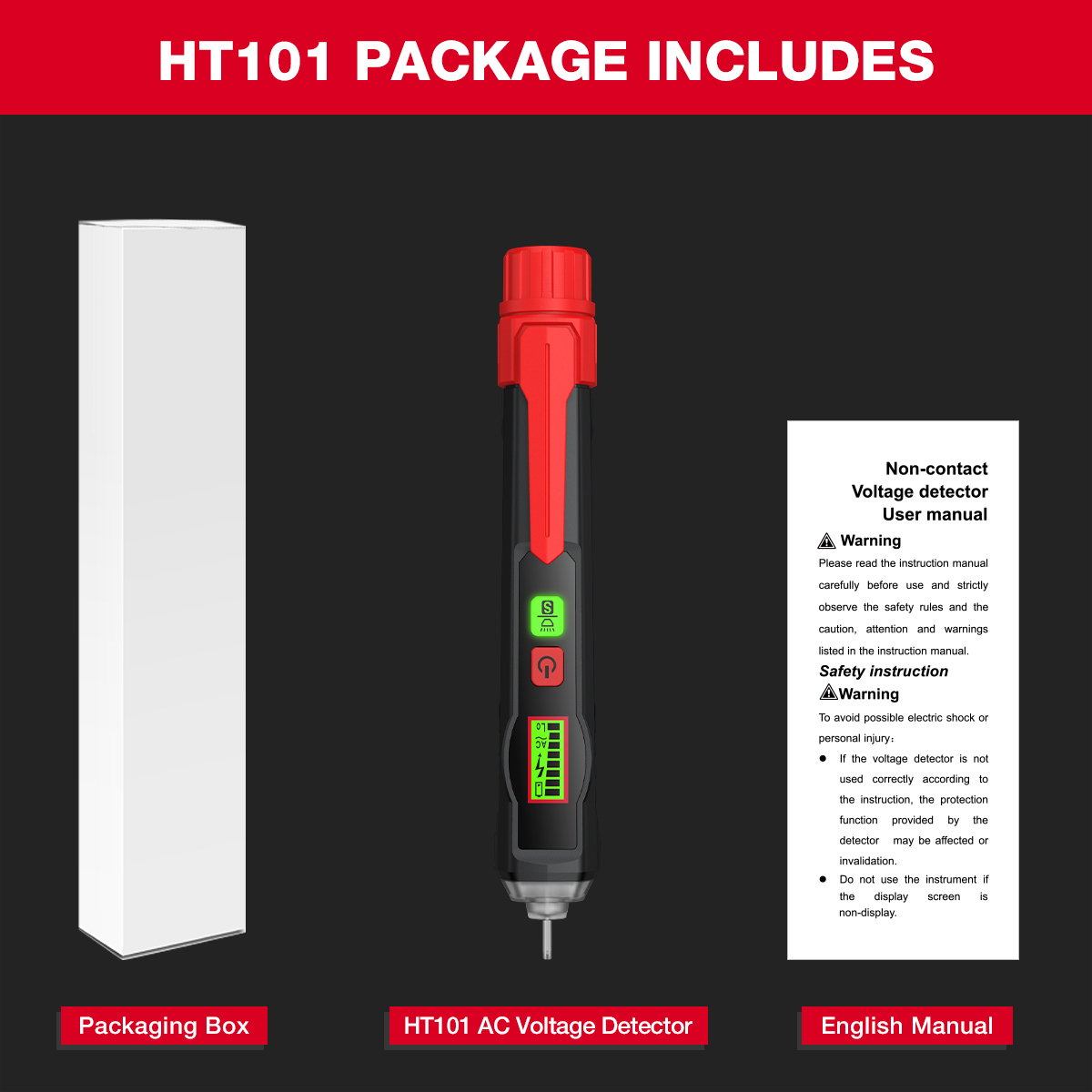HABOTEST HT101 AC Voltage Detector Tester Pen 12V-1000V Non Contact ...