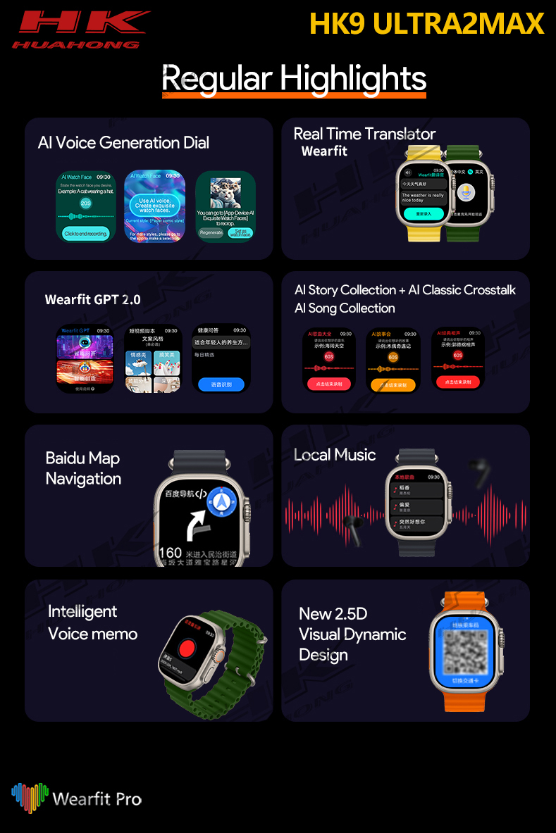 2024 HK9 Ultra2 MAX AMOLED Smartwatch Men HK8 Upgraded ChatGPT NFC Smart Watch 2GB ROM Dynamic ...