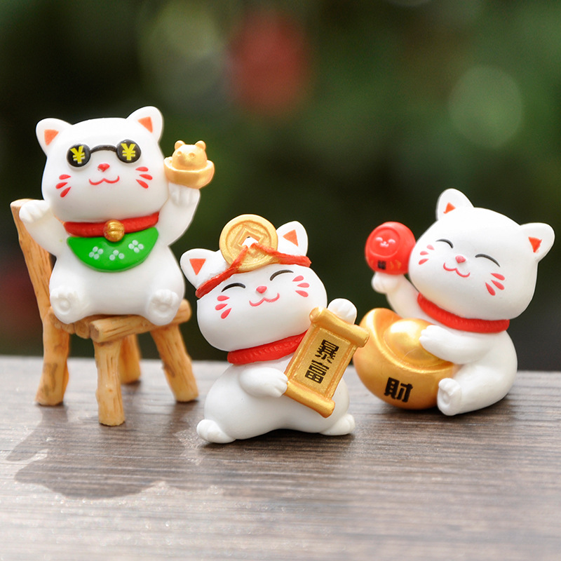 6Pcs/Set 3-3.5cm Anime Maneki Neko Figure Money Drawing Lucky Cat Cute ...