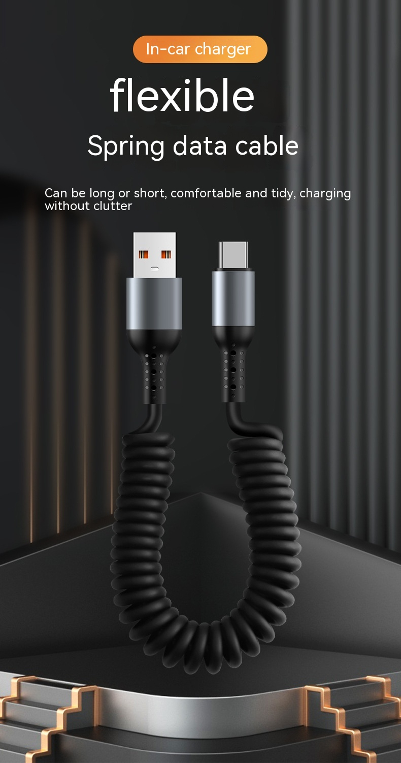 U-Coil Spring Extendable Retractable 100W Cable ios C Type 1.8M USB A ...