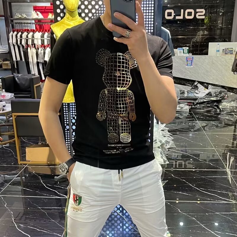Short Sleeve Men's T-Shirt Women's Sequined Violent Bear DIA Breathable ...
