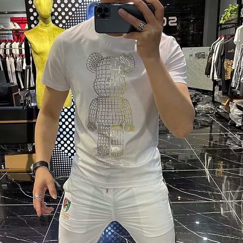 Short Sleeve Men's T-Shirt Women's Sequined Violent Bear DIA Breathable ...