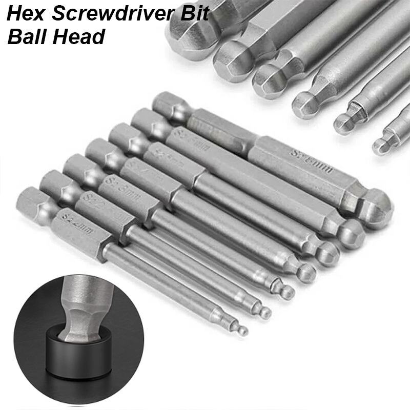 Ball End Hex Screwdriver Bit Set - Magnetic Hexagon Head Allen Wrench | Metric Precision Drill ...