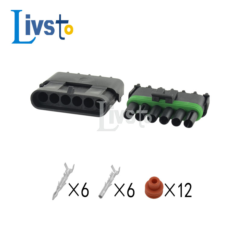 1 set 1 2 3 4 6 Pin Delphi Automobile Waterproof Car Connector Female ...